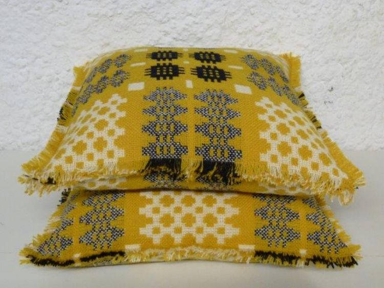 Gold Welsh Tapestry Cushion. Solva Woollen Mill
